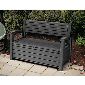 Generic Hudson Stylish and Plastic Outdoor Storage Bench, Perfect for organizing Garden Tools and Accessories While Providing Extra 2 Seating in Graphite Gray