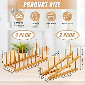 6 Pcs Bamboo Dish Rack 8 Slots Wooden Plates Rack Drying Organizer for Cabinet Classroom Book Organize Pot Lid Holder Bowl Cup Cutting Board Wood Display Stand for Kitchen Cabinet Storage Organizer