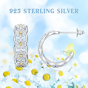 Daisy Earrings 925 Sterling Silver Daisy Hoop Earrings Flower Daisy Stud Earrings for Newly Pierced Ear Daisy Flower Jewelry Gift for Women