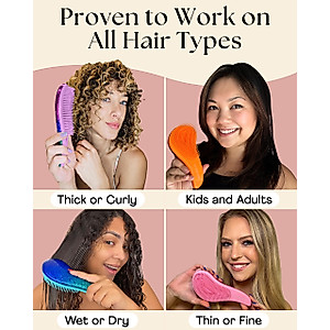 Detangling Brush. Detangler Hairbrush for Curly, Thick, Natural, Straight, Fine, Wet or Dry Hair for Women, Kids and Toddlers by Lily England (Pink / Orange)