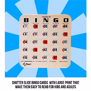 Regal Bingo Bulk Bingo Cards with Sliding Windows - Reusable Large Print Bingo Game Cards for Adults Large Group - 10 Pack, Woodgrain