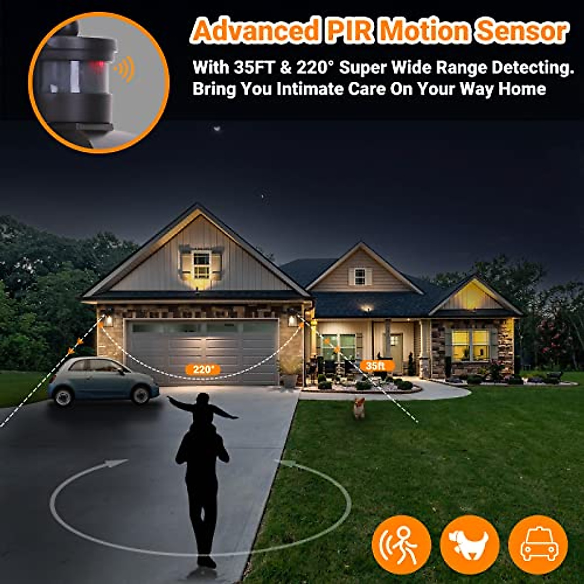 Qingmiao Dusk to Dawn Motion Sensor Wall Light Outdoor Porch Light Wall Lantern Outdoor Light Fixture Exterior Wall Mount Sconce