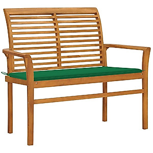 MINERWALL Patio Bench with Green Cushion 44.1" Solid Teak Wood,Teak Patio Bench with Green Cushion Durable Outdoor Furniture for Garden and Patio Patio Furniture