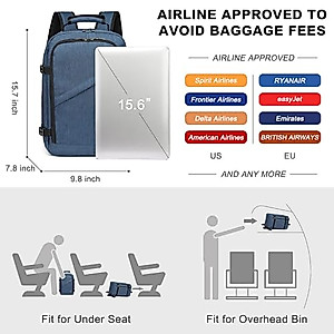 Kono Carry on Backpack, 16" Airplane Approved Under Seat Travel Backpack for Men and Women, Waterproof Lightweight Daypack for Flight 20L (Navy, Small)
