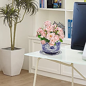 Yardwe Blue and White Planter Ceramic Planter Ceramic Flower Pots with Drainage Hole Plant Pots with Saucer Tray Plants Container for Bonsai Plants Flower Aloe Small Succulent Pots