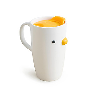 PURROOM Duck Coffee Mug with Lid, Travel Cup with Handle & Sealed Lid. 20 oz Cute Chick Tall Cup, Safety Ceramic. Best Gifts For Coffee Lover.