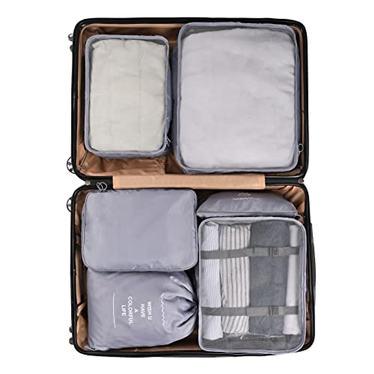 Adwaita 6 Set Packing Cubes, Travel Luggage Packing Organizers (Grey)