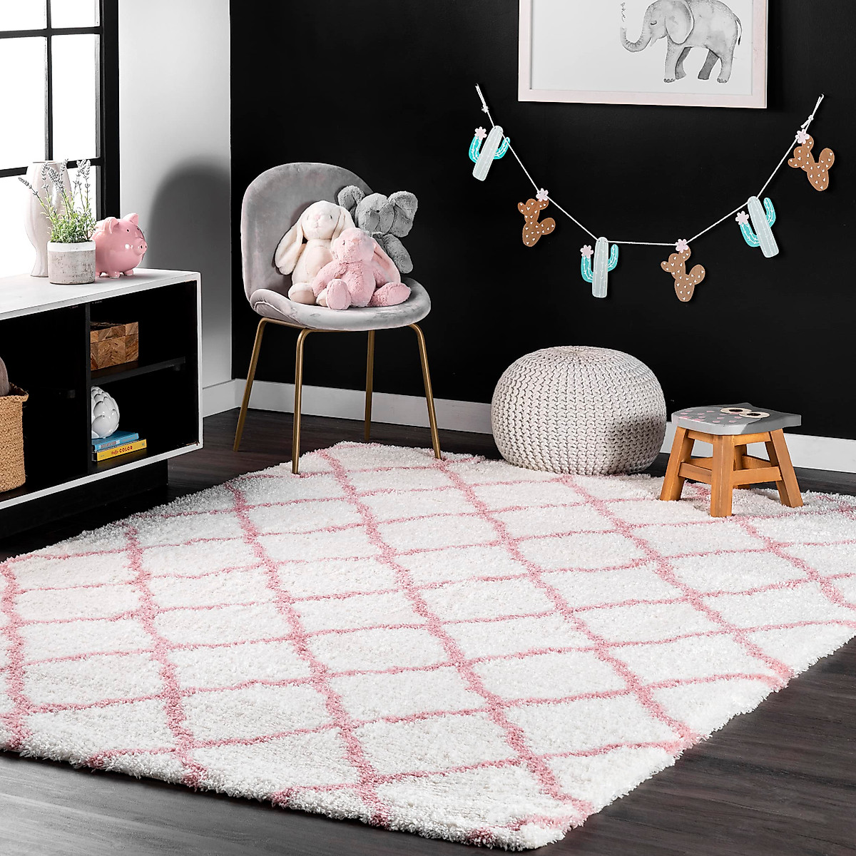 nuLOOM Nelda Trellis Kids Shag Area Rug, 8x10, Baby Pink