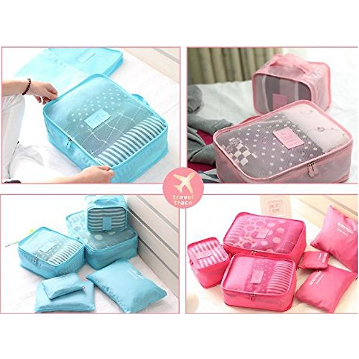 King&Pig 6pcs Travel Organizer Pouches Waterproof Luggage Clothing Finishing Bag (navy blue)