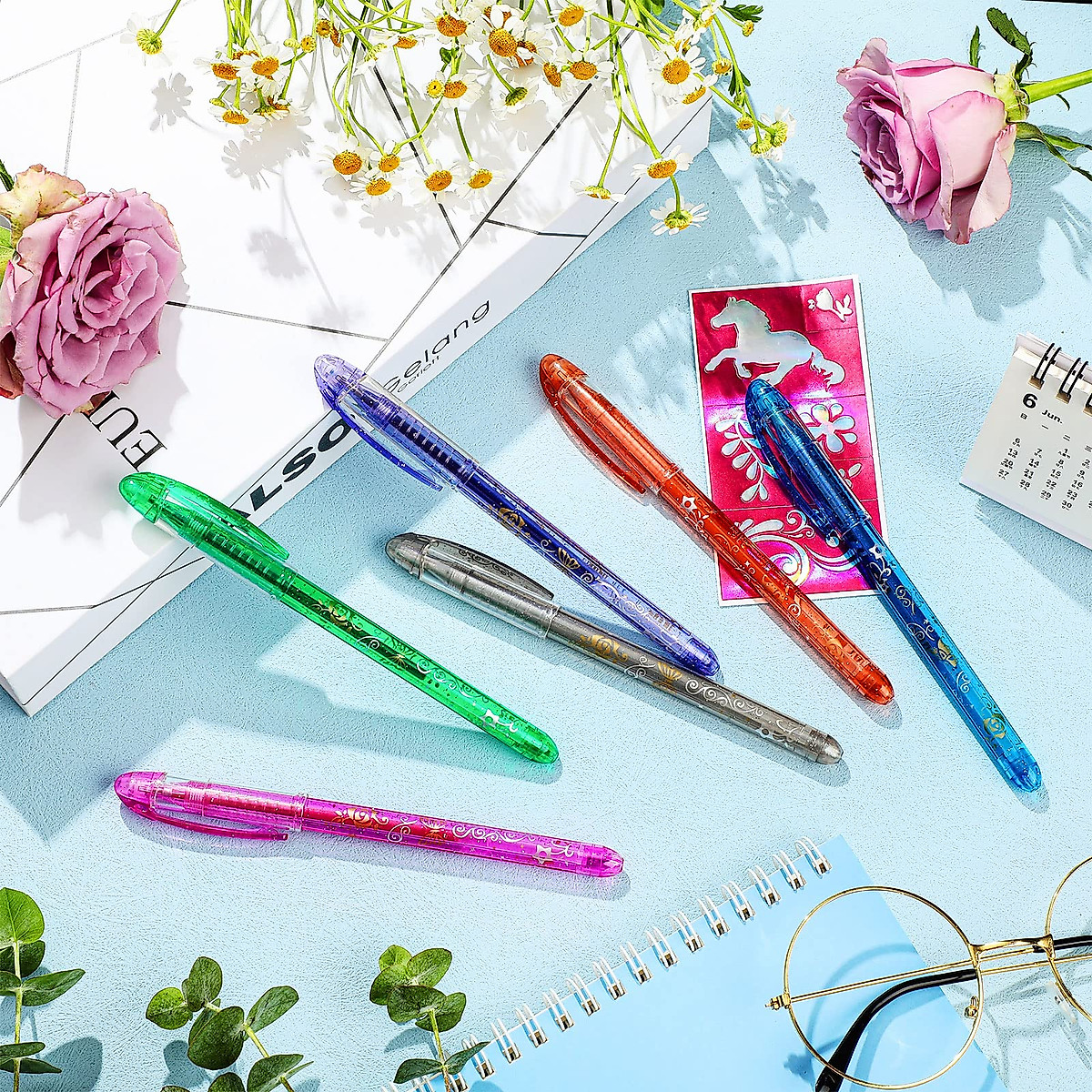 Kathfly 12 Packs Temporary Pens Washable Markers for Skin Shimmery Gel Pens for Girls Kids Party Stuffers, 6 Colors