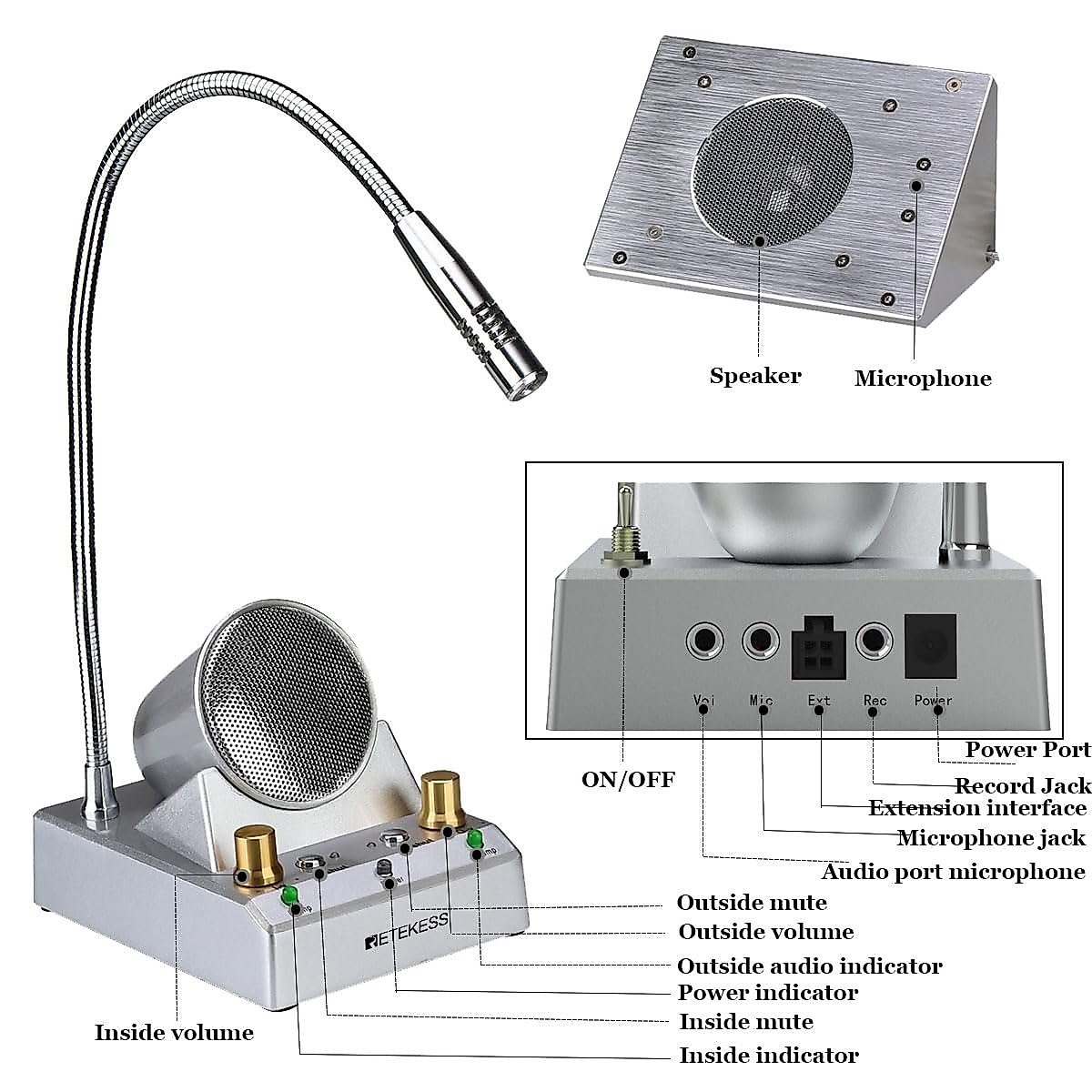 Retekess TW105 Window Speaker,Window Intercom,High Power Speaker,Noise-Free Function,Intercom Speaker for Business, School, Medical Center
