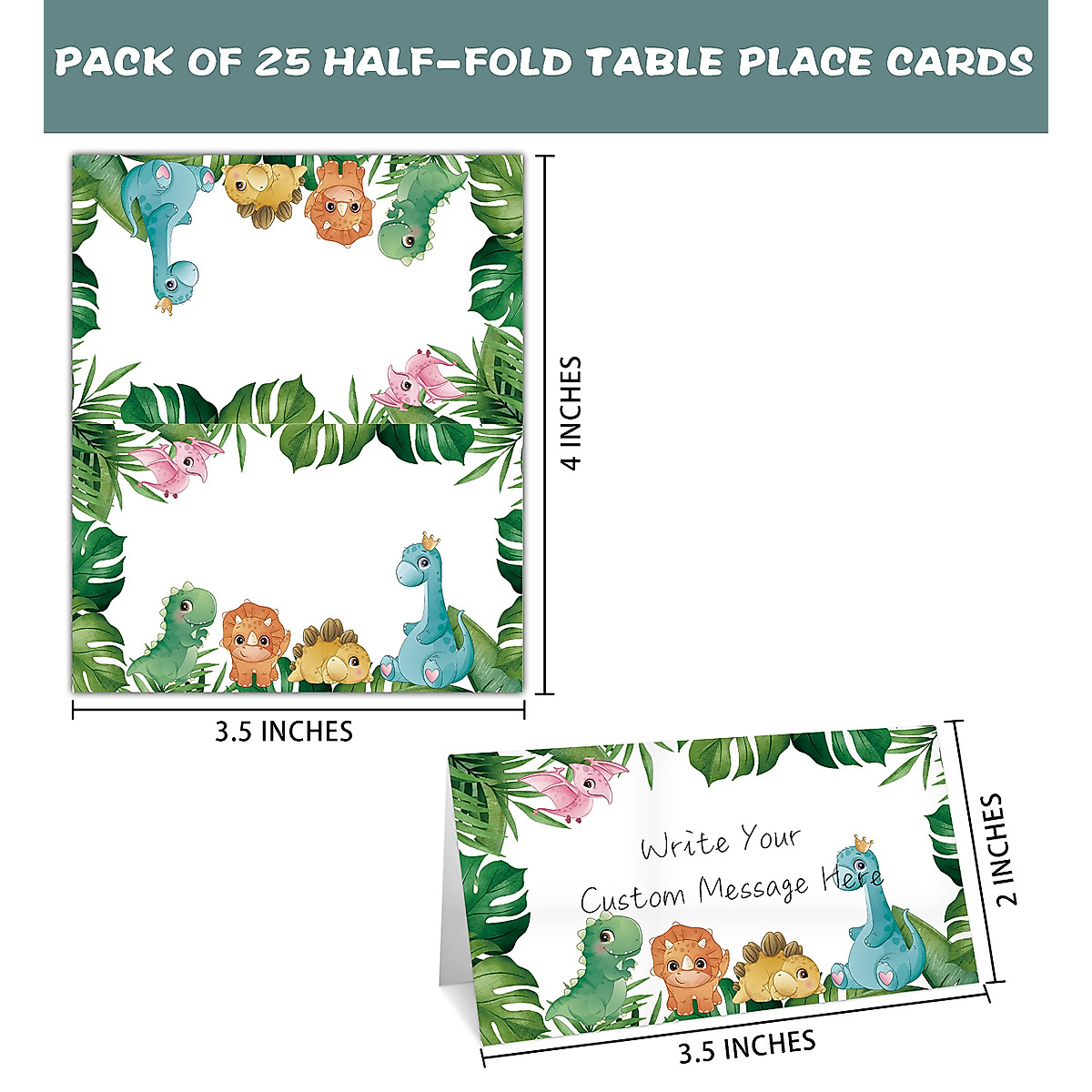 Table Place Card for Baby Shower, 25 Pcs Tent Cards Set with Tropical Palm Leaves Design, Editable Name Cards for Table Seating, Dinosaur Party Food Lables, Safari Jungle Baby Shower Decorations(10)