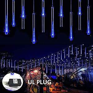 Weepong Meteor Shower Lights Outdoor Christmas Lights UL Certified Falling Rain Lights 12Inch 8Tubes Rain Drop Lights Snowfall Icicle Cascading String Lights for Xmas Holiday Tree Garden Decor Blue
