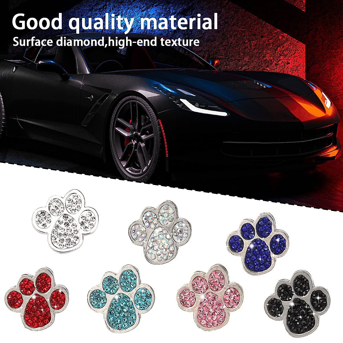 zipelo 4 Pack Car Tire Valve Stem Caps, Bling Diamond Bear Paw Tire Valve Caps, Zinc Alloy Crystal Rhinestone Dog Paw Valve Stem Caps, Universal Accessories for Motorcycle Truck Bicycle (Red)