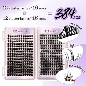 384 Pcs Cluster Lashes, Melakia 2 Style DIY Eyelash Extensions Mix 10-16mm, Thin Band Lash Clusters, Mega Soft Individual Cluster Lashes at Home （Wispy and Natural D Mix 10-16mm）