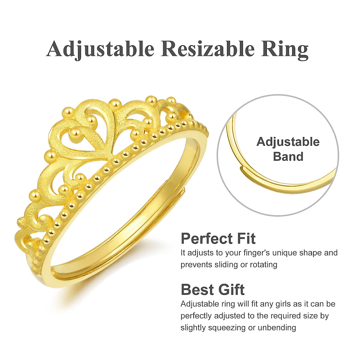 CHOW SANG SANG 999.9 24K Solid Gold Price-by-Weight 2.99g Gold Crown Ring for Women 90227R | Adjustable Size