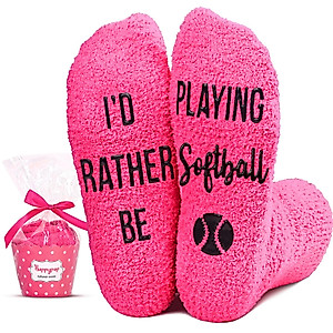 HAPPYPOP Softball Gifts for Teen Girls Teenager - Softball Mom Team Gifts, Softball Player Gifts for Women, Fuzzy Softball Socks, Youth Softball Socks Women