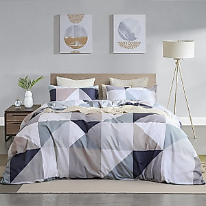 Alanzimo Cotton Duvet Cover Set King Size, 100% Natural Cotton Geometric Print Duvet Cover Soft Breathable 3 Piece Bedding Set for All Seasons(1 King Comforter Cover + 2 Pillowcases)
