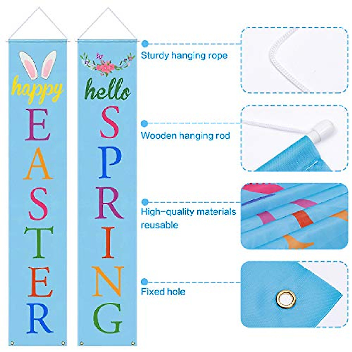 Easter Spring Porch Sign, Hanging Banners Front Porch for Easter Door Decor Outdoor Indoor Party