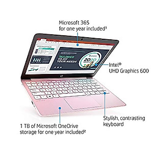 2021 HP Stream 11.6" HD Laptop Computer, Intel Celeron N4000 Processor, 4GB RAM, 64GB eMMC , 1-Year Office 365, Webcam, Intel UHD Graphics 600, Bluetooth, Windows 10 S, Pink, 32GB SnowBell USB Card