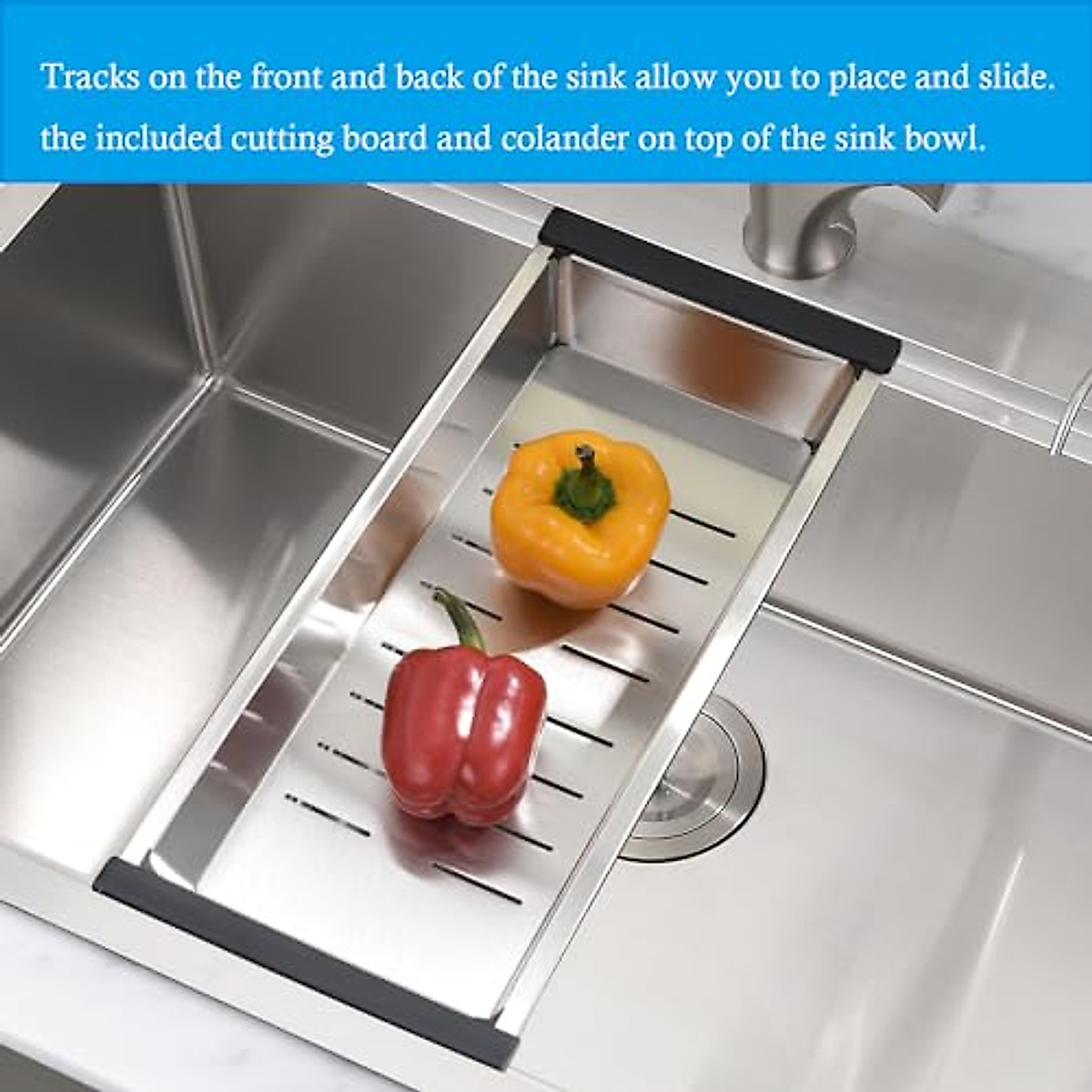 33-Inch Drop in Workstation Kitchen Sink - VOKIM 33 x22Inch Single Bowl Kitchen Sink 16 Gauge Stainless Steel 10'' Deep Handmade Kitchen Sink with Cutting Board& Strainer