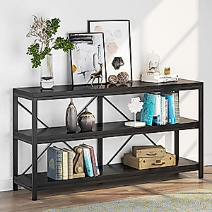 Sofa Table, 3 Tiers Console Table TV Console Narrow Long Sofa Table TV Stand with Storage Shelves for Hallyway, Entryway, Living Room, 55 Inches (Black)