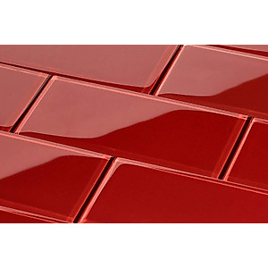 Ruby Red 3x6 Red Glass Wall Tile Mosaic Backsplash for Bathroom, Kitchen, Accent Decor, Fireplace (No Peel and Stick Tile) (Price per Square feet, 8 Pieces)