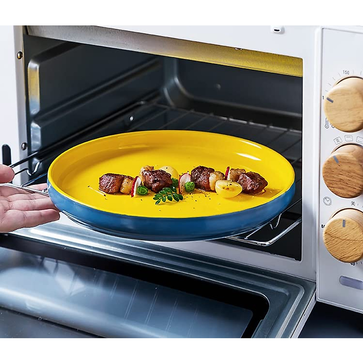 8 Inches Yellow&Blue Series Ceramic Dinner Plates-Set of 2 Kitchenware