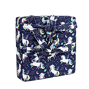 Mornenjoy Toddler Booster Seat Cushion for Dining Table,Chair Increasing Cushion for Children,Highchair Booster Cushion Washable Cloth Square Kids Seat Cushion with Straps (Unicorn Blue)