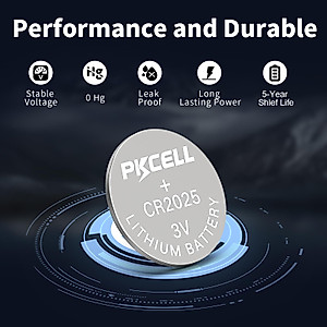 PKCELL 5Pcs CR2025 Battery CR 2025 3V Lithium Coin Battery for Car Key Fob, Remote Control