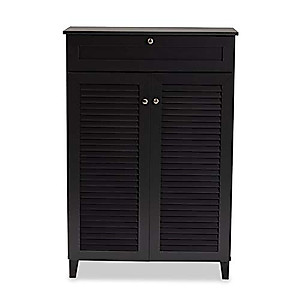Baxton Studio Coolidge Wood 5-Shelf and Drawer Shoe Cabinet in Dark Gray