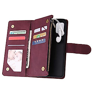 N9 Compatible with Samsung Galaxy A52 5G Wallet Case,Leather Zipper Magnetic 6 Card Slots Purse Protection Back Cover Compatible with Samsung Galaxy A52 5G(Wine Red)