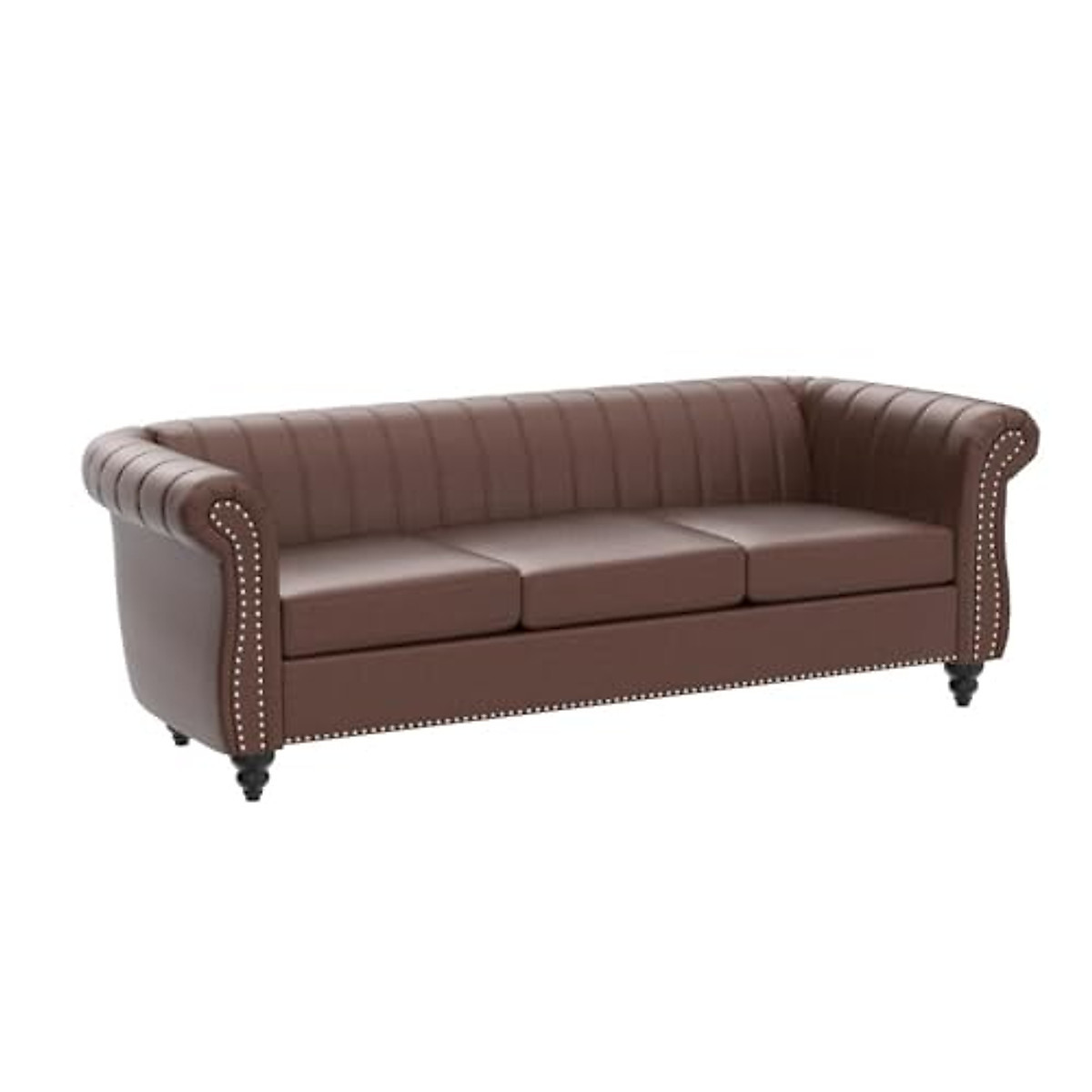 ONCIN Chesterfield Sofa for Living Room, 3 Seater Sofa Couch Faux Leather Fabric Home Seating Couch Sofa for Home Furniture (Dark Brown)