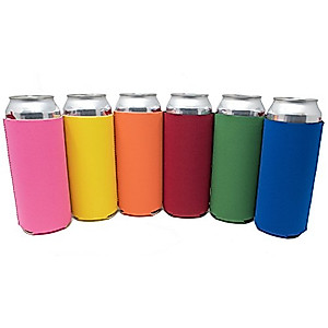 TahoeBay 16oz Can Sleeves (6-Pack) Neoprene Beer Coolies - Blank Tall Energy Drink Coolers - Compatible with 16 Ounce Cans (Multicolor)
