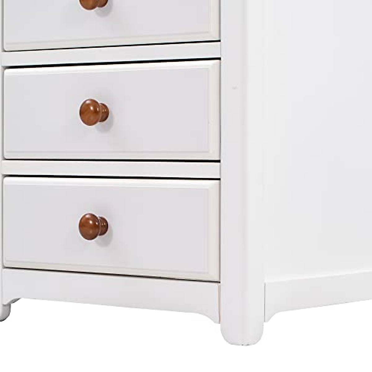 Flieks Wooden Nightstand with USB Charging Ports and Three Drawers,End Table for Bedroom,White+Walnut