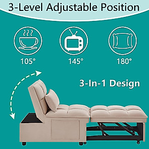 MWrouqfur 4 in 1 Sleeper Chair with Pullout Bed, Convertible Lazy Sleeper Sofa Chair with Storage Pockets & Adjustable Backrest, Comfortable Folding Ottoman Bed Sleeper for Living Room (Taupe)
