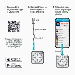 Mighty 3 Spotify & Amazon Music Player - Compatible with Bluetooth & Wired Headphones - 1,000+ Song Storage - Screen Free Music Player - No Phone Needed - (Black)