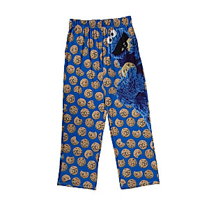 BRIEF INSANITY Sesame Street Adult Lounge Pajama Pants - Comfy, Loose-Fit, Ultra-Soft - Cookie Monster Sleep Bottoms (Large, Cookie Monster)