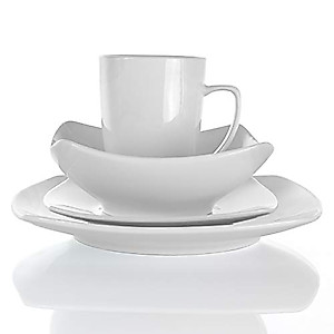 Elama Service for Four 16 Piece Porcelain Dinnerware Set, White-Square 1