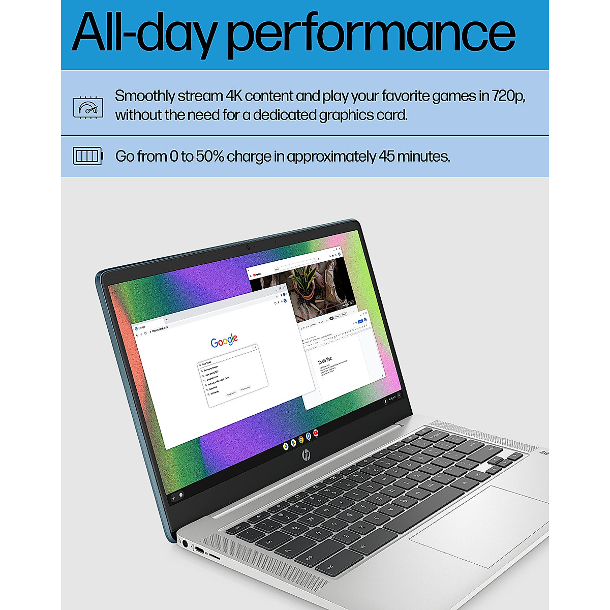 HP Chromebook 14" Laptop, Intel Celeron N4120 Processor, Intel UHD Graphics 600, 4 GB RAM, 64 GB SSD, Chrome OS (14a-na0280nr, Forest Teal)