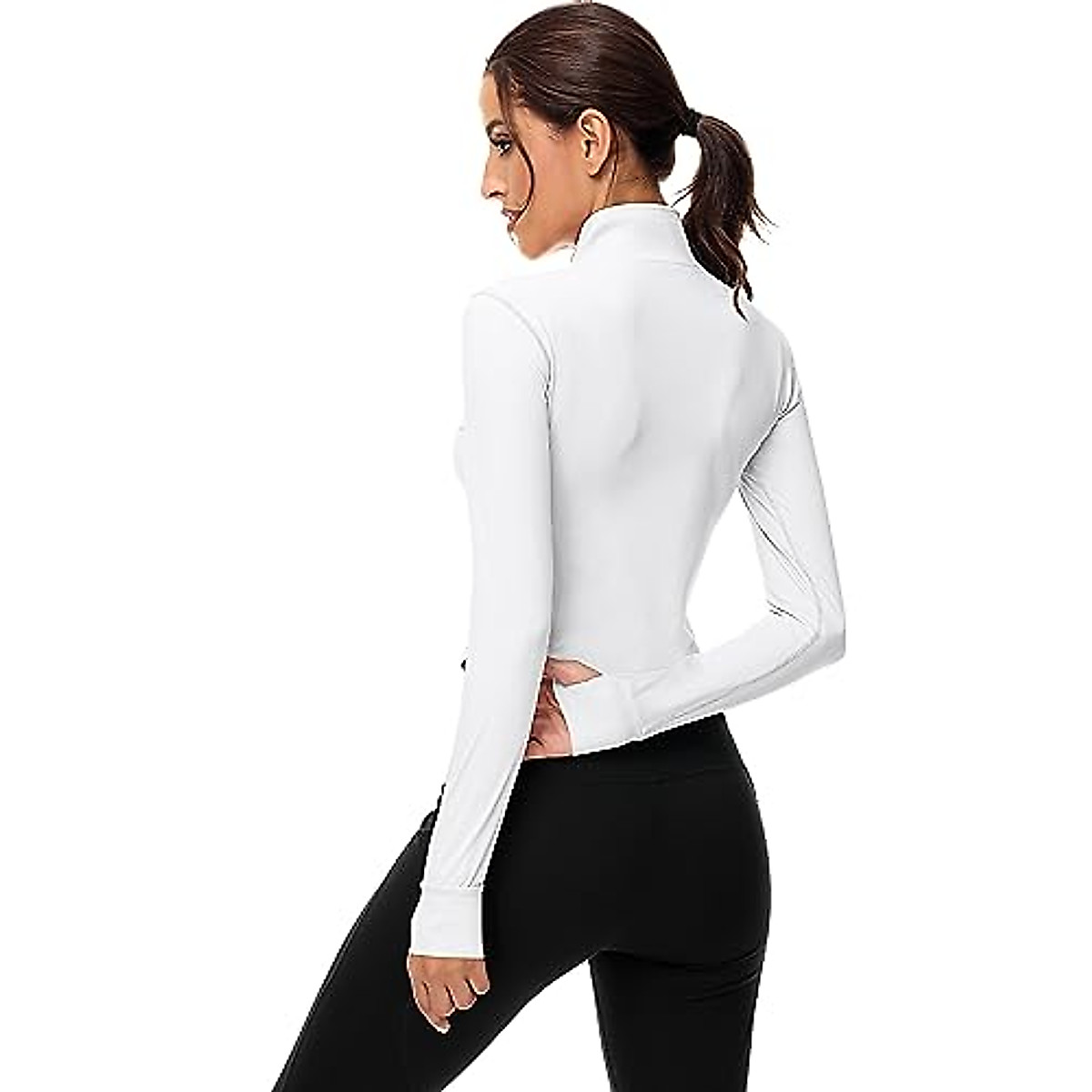 Locoowai 2 Pack Women's Workout Jackets, Long Sleeve Workout Tops with Thumb Holes, Full Zip Lightweight Running Jackets (Small)