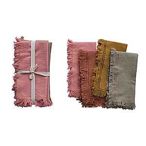 Creative Co-Op Square Cotton Fringe, Set of 4 Colors Napkin, Multi