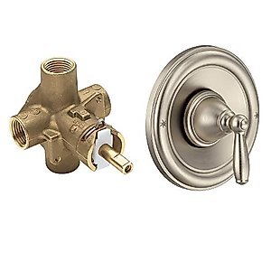 Moen 2510 Monticello PosiTemp Pressure Balancing Shower Valve, 1/2-Inch IPS with MOEN T2151BN Brantford PosiTemp Tub/Shower Trim Kit Without Valve, 1 count, Brushed Nickel
