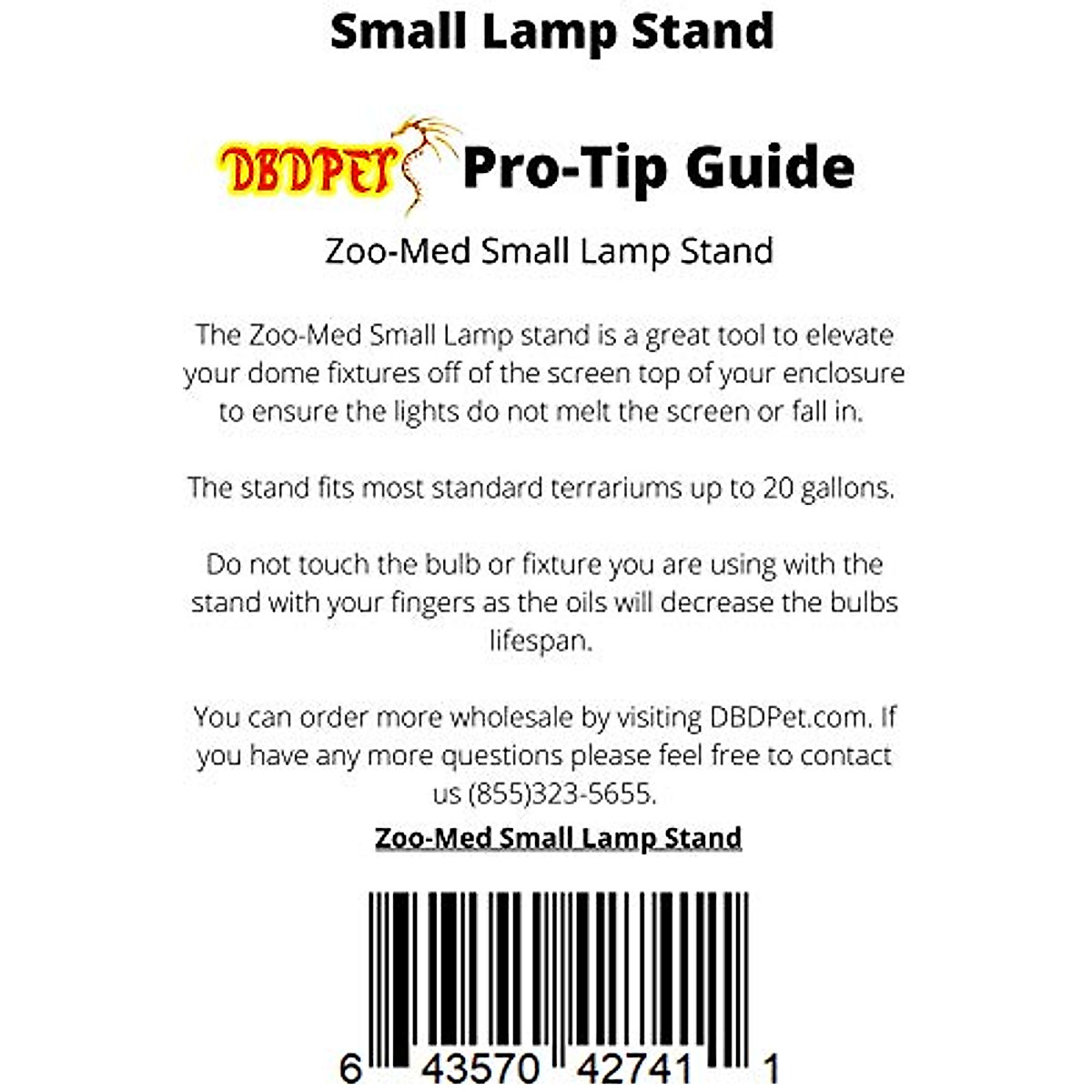 Small 10-20 Gallon Reptile Lamp Stand - Includes Attached DBDPet Pro-Tip Guide | Keep Your Reptile's Lights Safe by Hanging Them Above The cage!