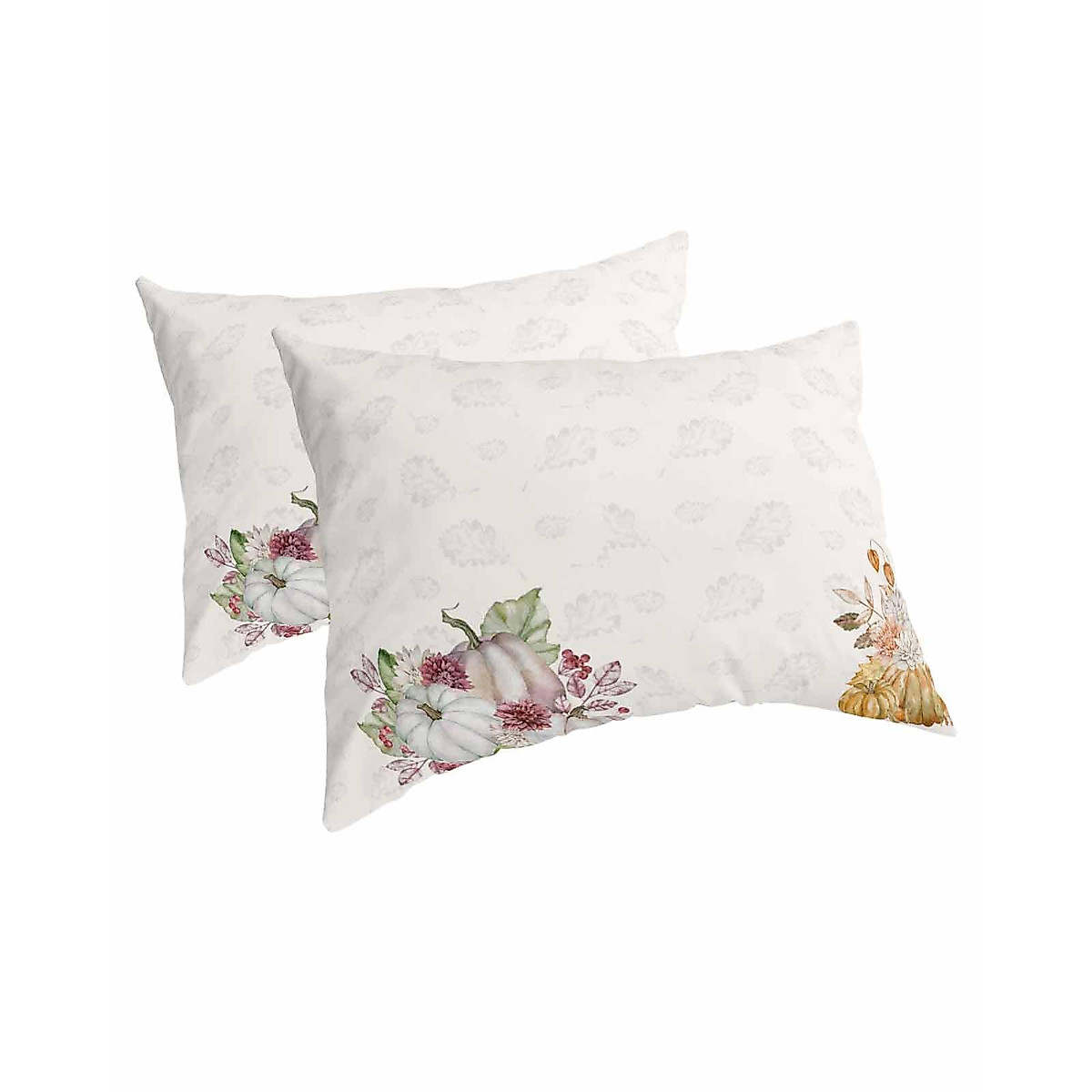 Edwiinsa Fall Pumpkin Pillow Covers King Standard Set of 2 Bed Pillow, Farmhouse Autumn Fallen Leaf Splicing Plush Soft Comfort for Hair/Skin Cooling Pillowcases with Envelop Closure 20''x36''