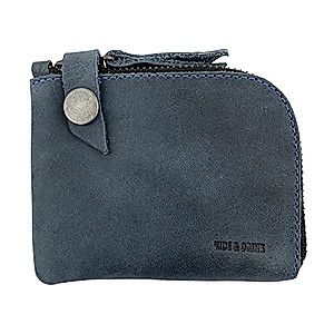 Hide & Drink, Leather Zippered Wallet, Holds Up to 6 Cards Plus Folded Bills, Pouch Organizer, Cash Holder, Travel Essentials, Mini, Pocket-Size, Handmade (Slate Blue)