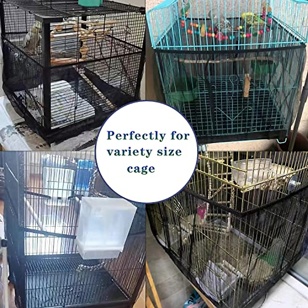 LWFCOEE Bird Cage Seed Catcher, Birdcage Skirt Guard, Adjustable Soft Nylon Mesh Bird Cage Netting Cover for Round Square Medium Bird Cages Circumference 40-60 Inch, Black