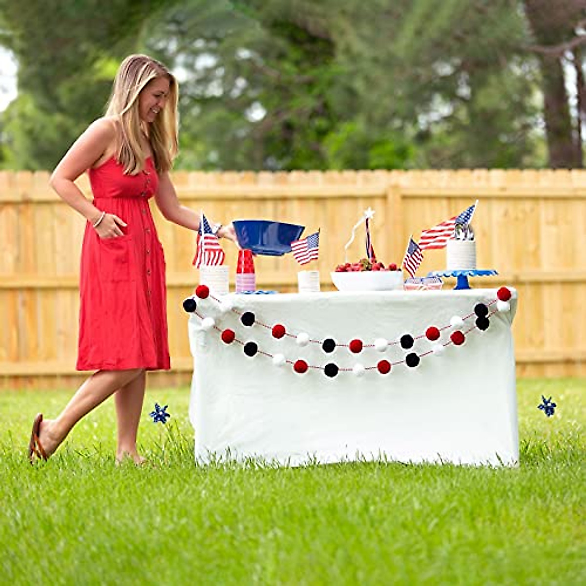 Zoe Frances Designs Patriotic Garland | Red White and Blue Garland | 4th of July Decorations | Pom Pom Garland for Independence Day, Labor Day, Veterans Day | Nautical Nursery Decor