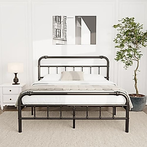 Bednowitz Queen-Bed-Frame-with-Headboard and Footboard, 18 Inch High Metal Platform Queen-Size-Bed-Frame, 4000 Lbs Heavy Duty Steel Slats Support, No Box Spring Needed, Noise Free