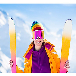 EXP VISION Ski Goggles Anti-Fog Child Snowboard Goggles with UV Protection, Over The Glasses Snow Goggles for Adult Kids (Pink Set)